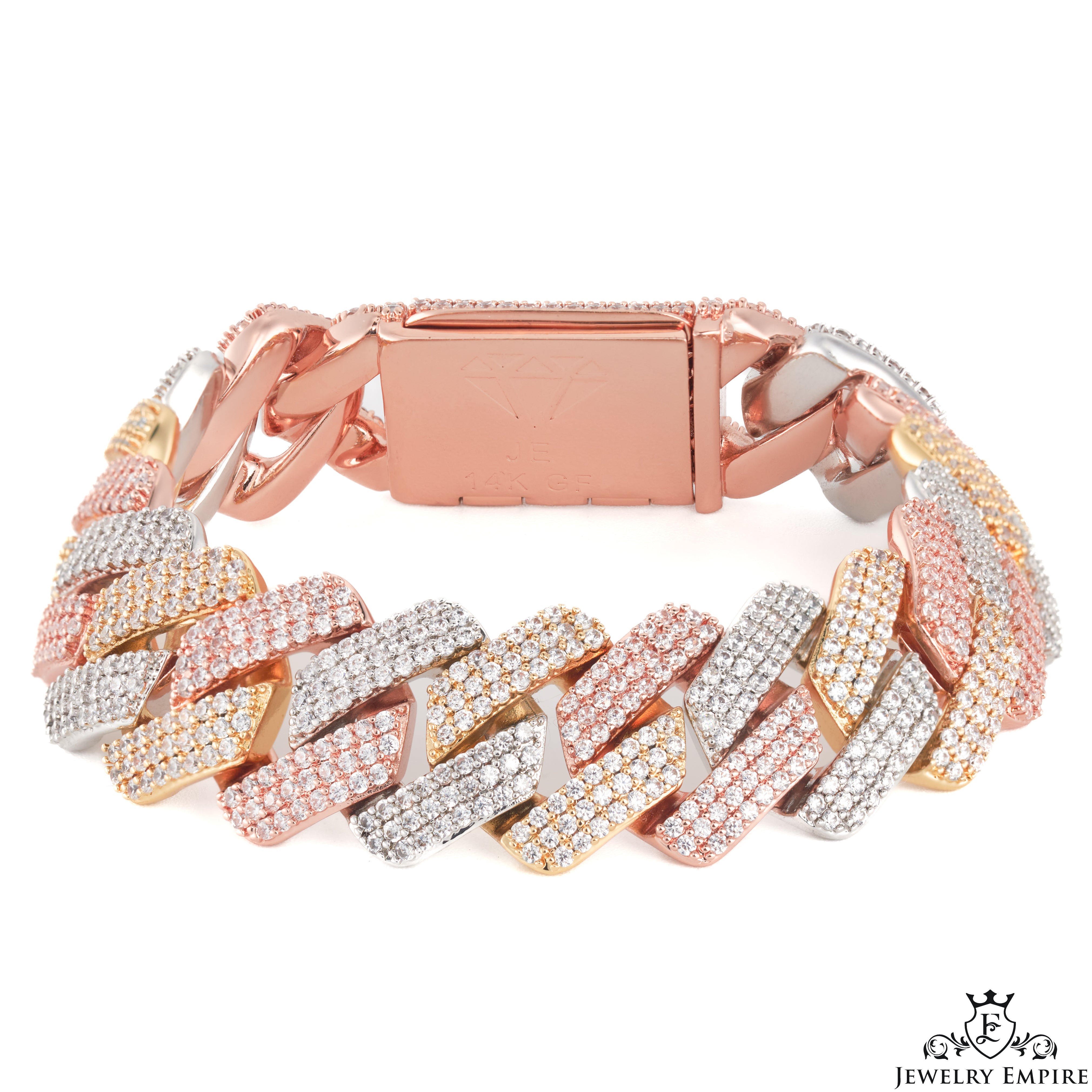 Tri Color Iced Out Miami Cuban Bracelet | Jewelry Empire